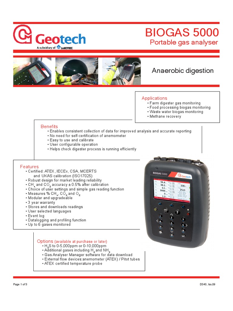 BIOGAS 5000: Portable Gas Analyser | PDF | Biogas | Anaerobic Digestion