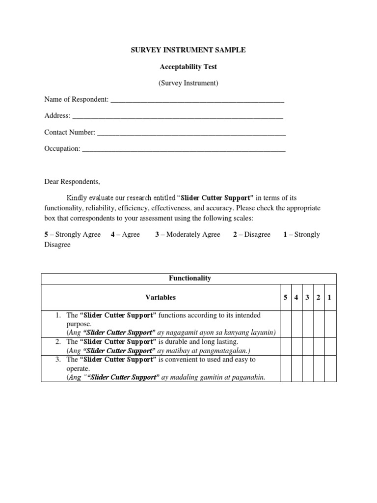 Survey Instrument Sample Acceptability Test | PDF | Evaluation Methods ...