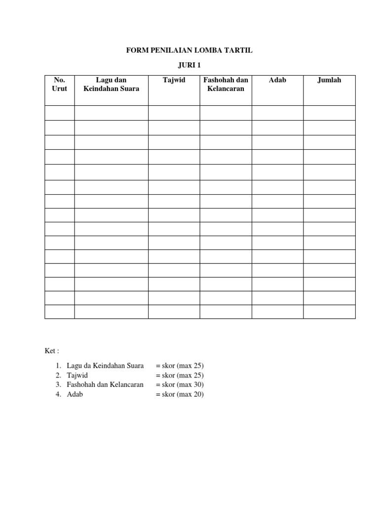 FORM PENILAIAN Juri | PDF