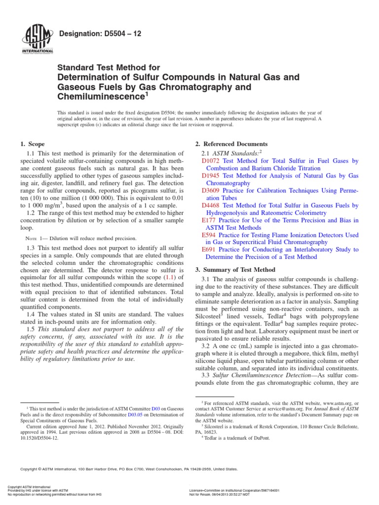 ASTM D5504-12 Standard Test Method For Determination of Sulfur ...