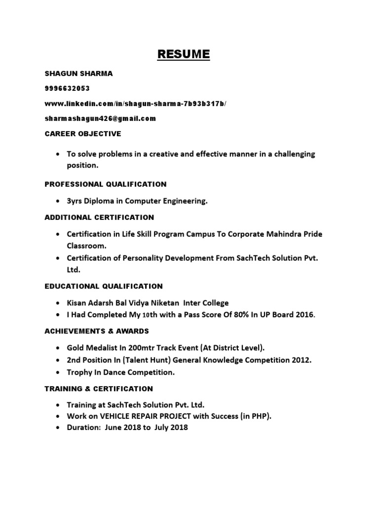 Resume: Shagun Sharma 9996632053 Career Objective | PDF