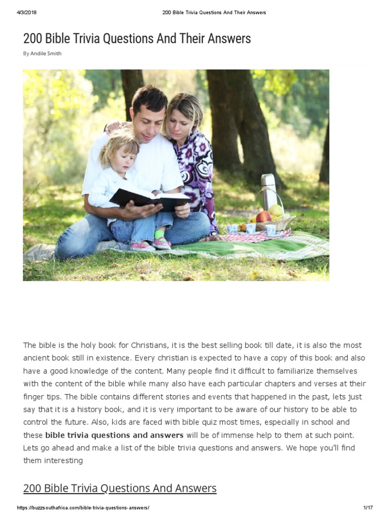 200 Bible Trivia Questions and Their Answers PDF | PDF | John The ...
