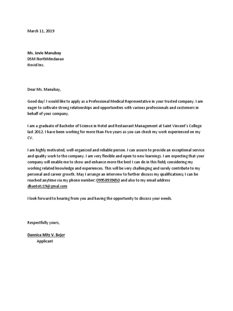 Application for Medical Representative Position | PDF