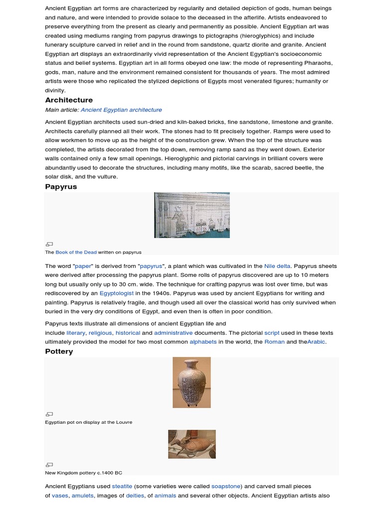 Ancient Egyptian Art Forms Are Characterized by Regularity and Detailed ...
