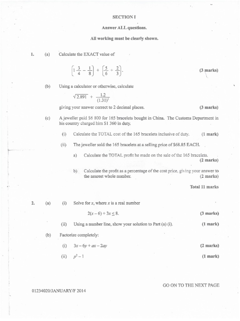 CXC 2014 January Paper 2 | PDF