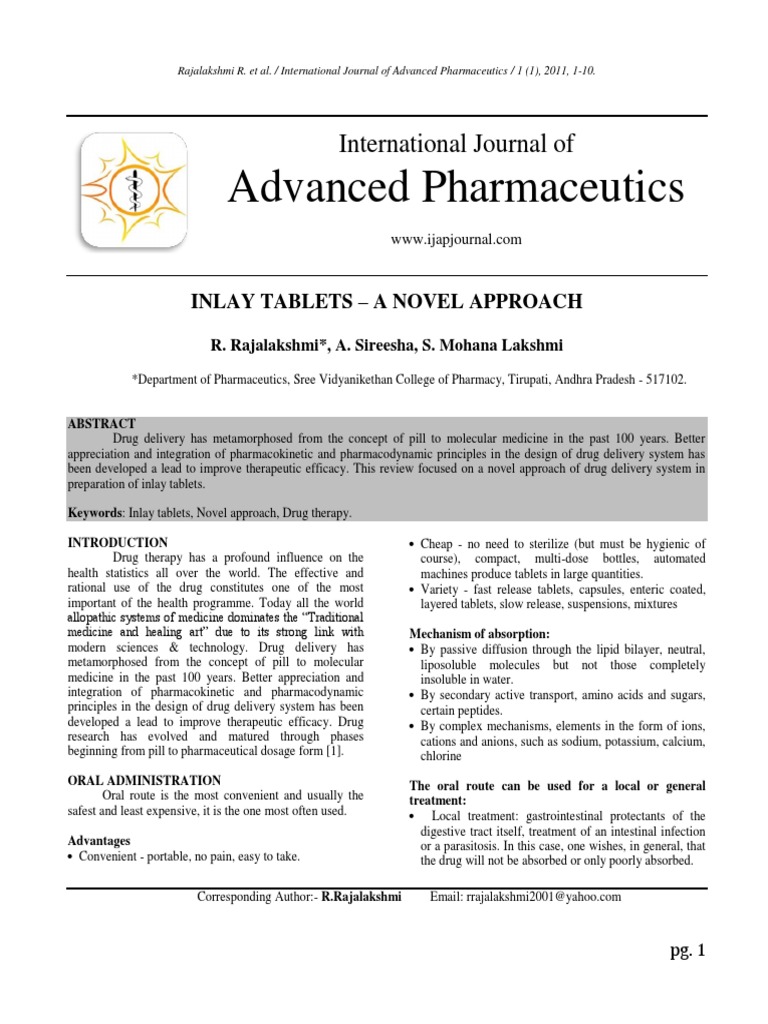 Inlay Tablets A Novel Approach PDF | PDF | Tablet (Pharmacy ...