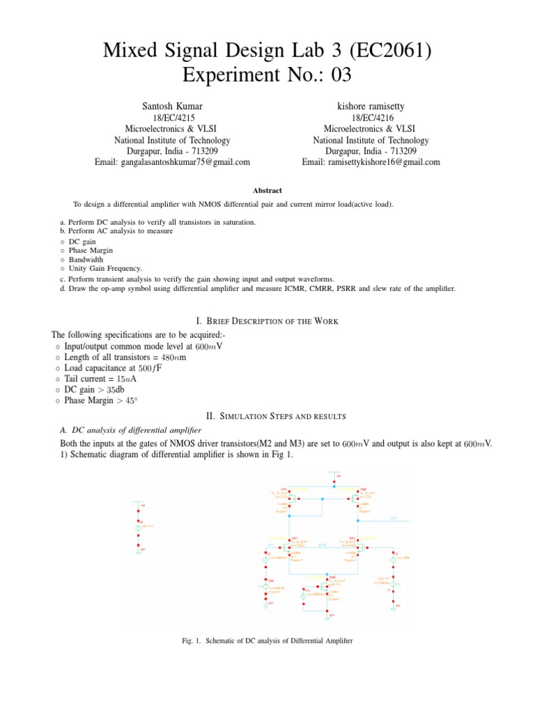Mixed Signal Design Lab 3 (EC2061) Experiment No.: 03: Santosh Kumar ...