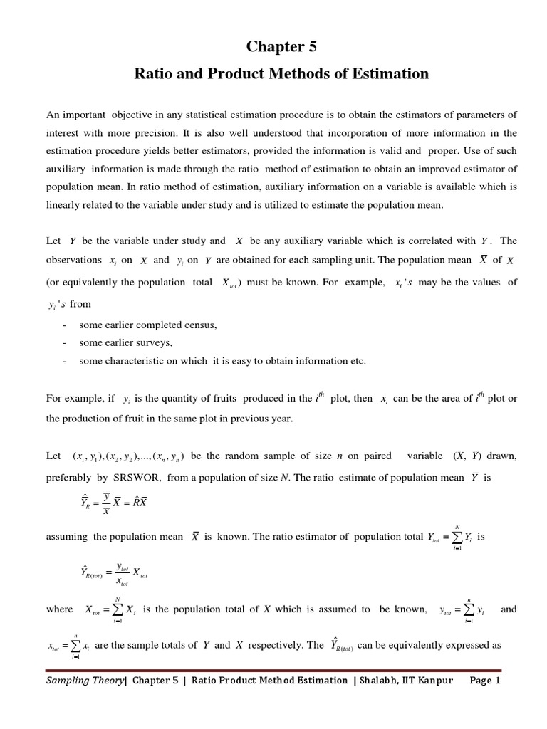 Ratio and Product Methods of Estimation: Y X Y X Y X | PDF | Estimator | Bias Of An Estimator