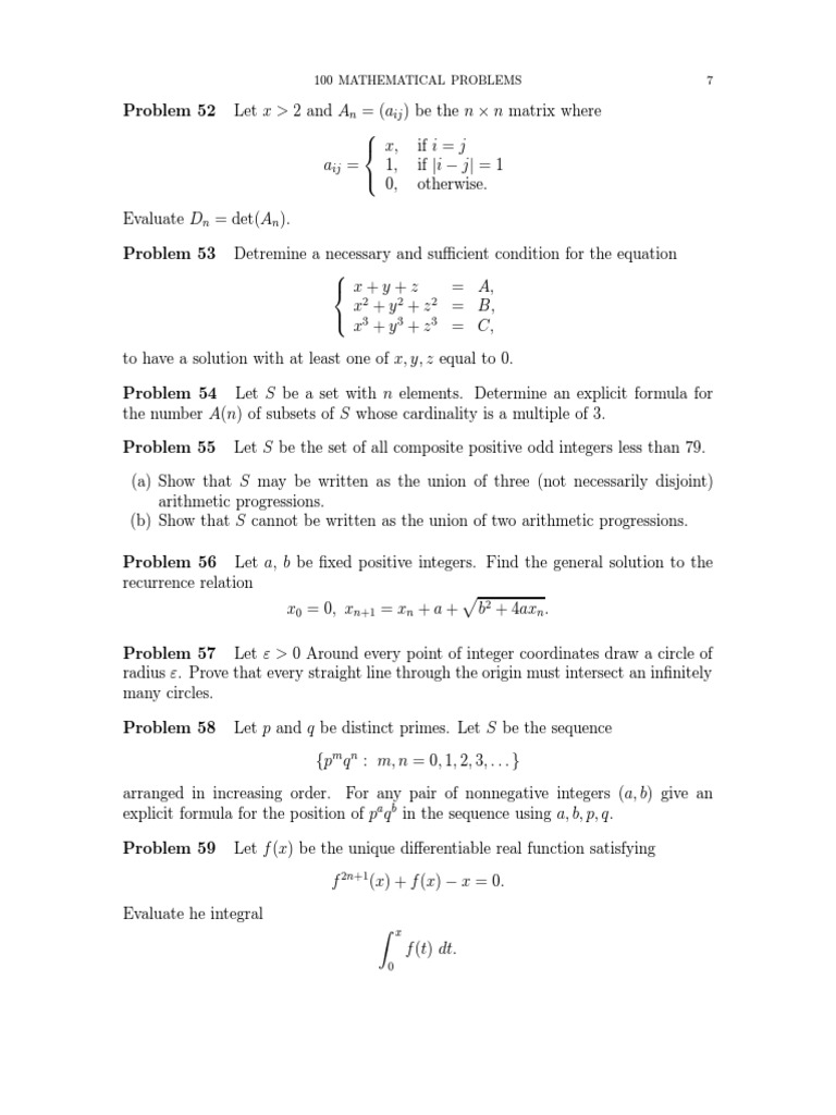 Mathematical problems cover integrals, matrices, probability | PDF ...