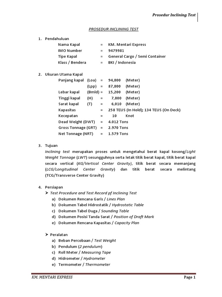 0-Prosedur Inclining Test | PDF