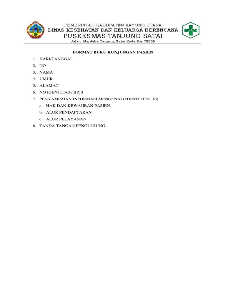 Format Buku Kunjungan Pasien | PDF