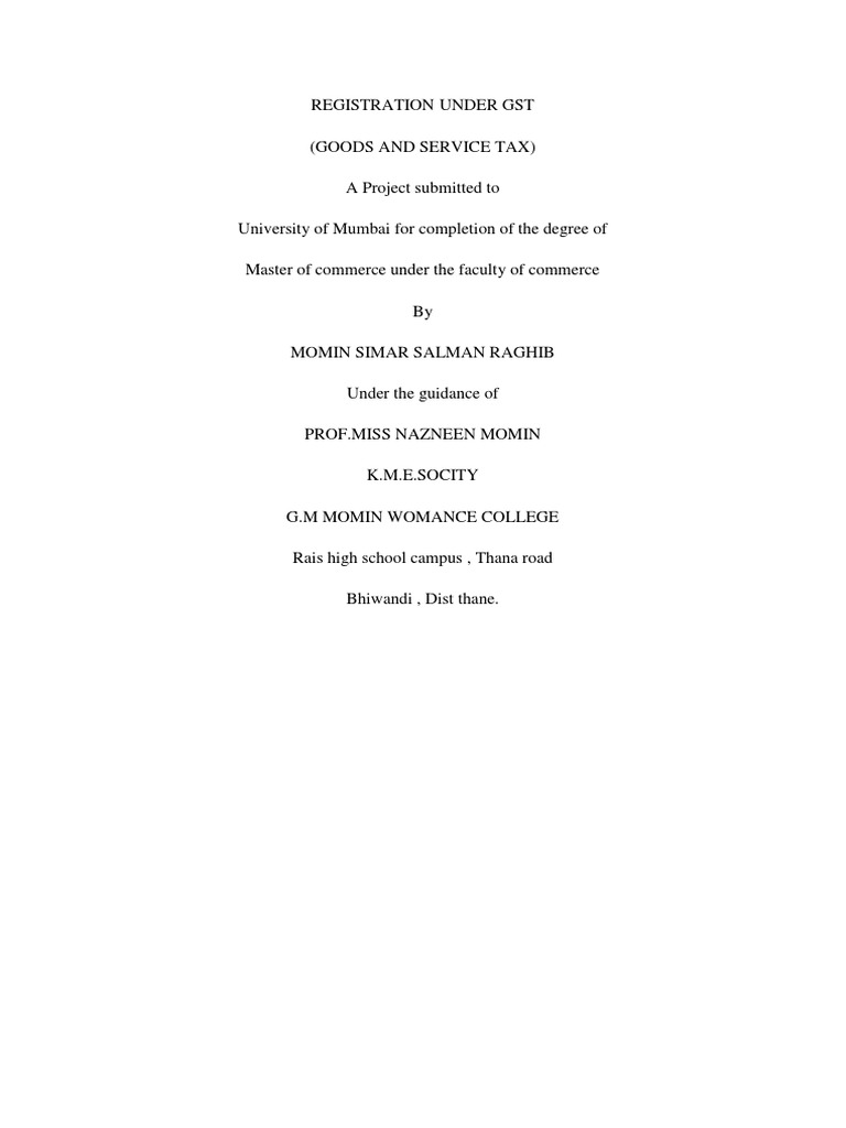 Registration Under GST Project | PDF | Value Added Tax | Taxes