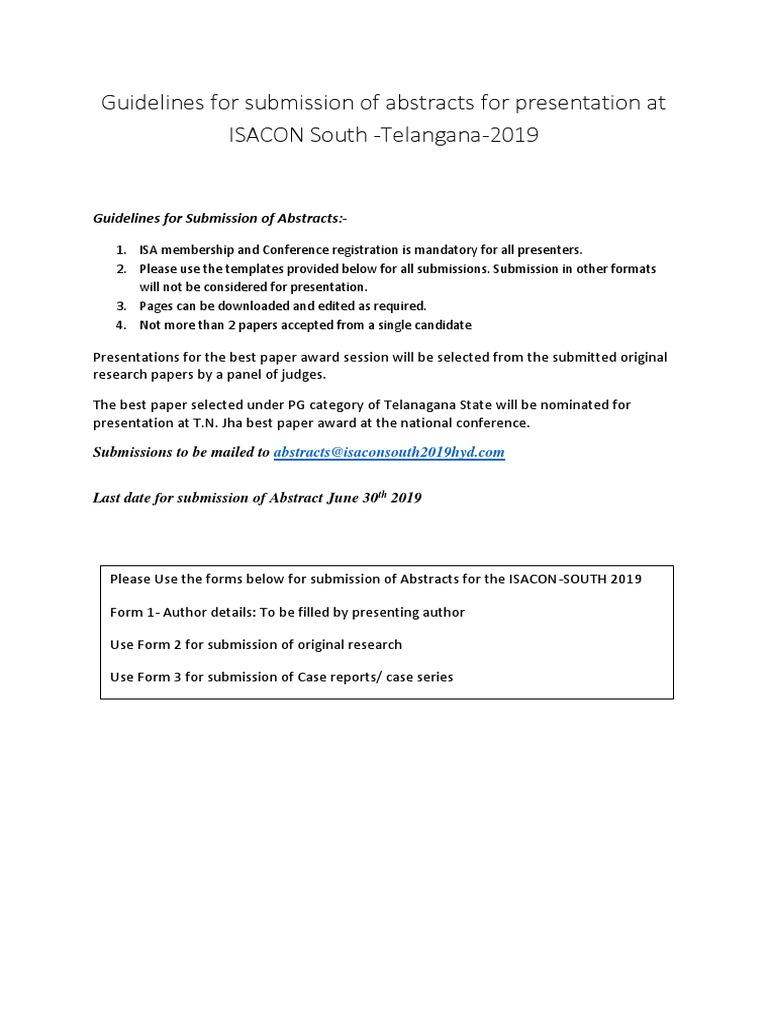 Guidelines For Submission of Abstracts For Presentation at ISACON South ...