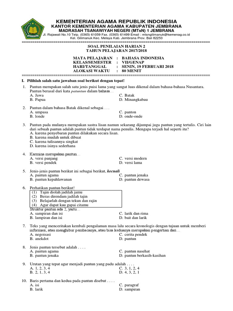 Soal Bindo PH 2 Kls 7 Genap | PDF