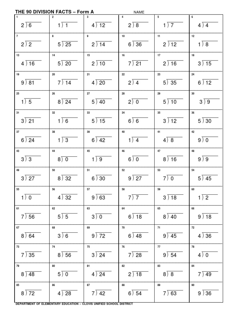 90 Division Facts Worksheets | PDF