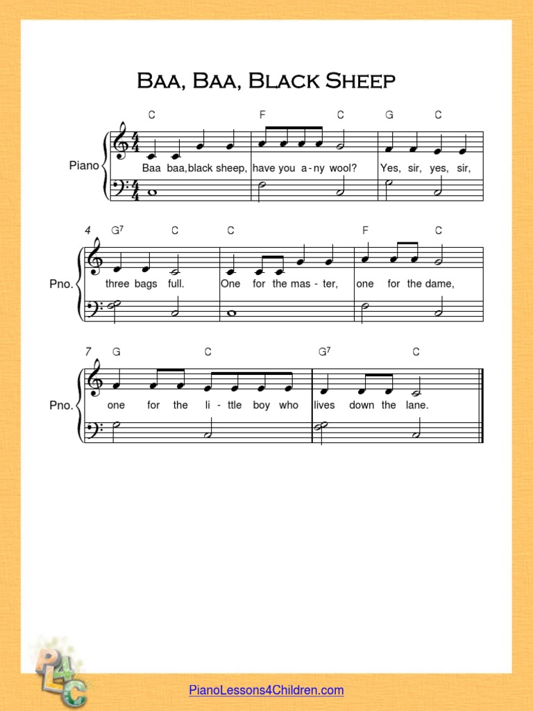 Baa Baa Black Sheep Very Easy Piano C Major PDF | PDF | Ovis | Sheep