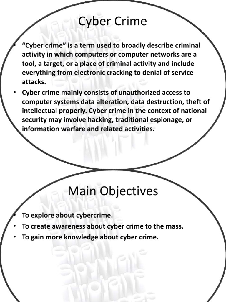 Cyber Crime: - "Cyber Crime" Is A Term Used To Broadly Describe ...