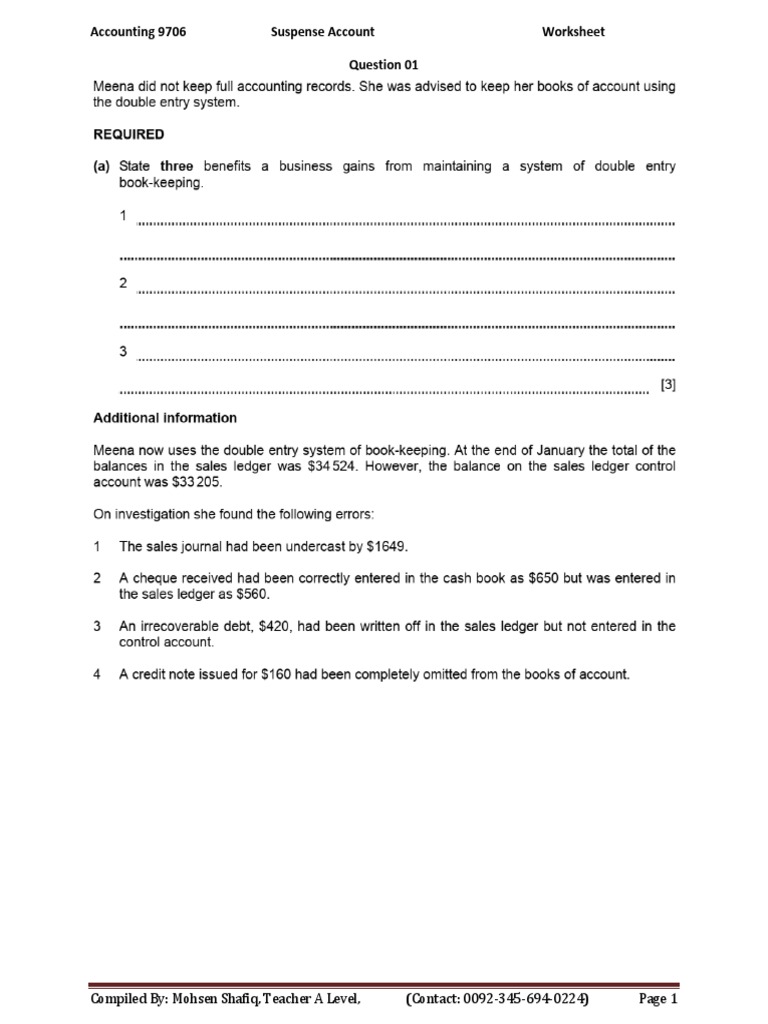 Accounting 9706 Suspense Account Worksheet | PDF