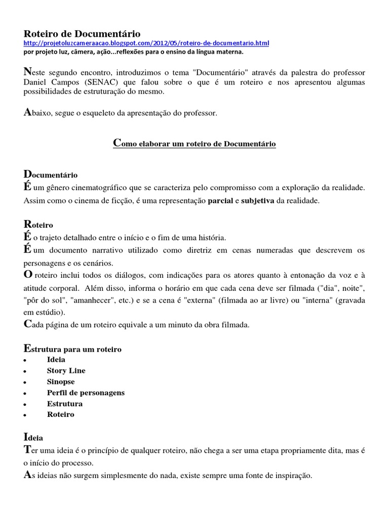 Documentario Roteiro | PDF | Documentário | Humano