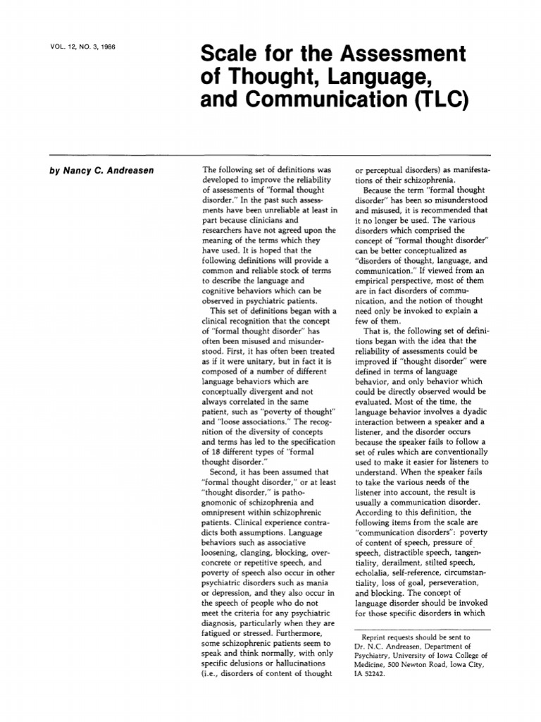 Scale For The Assessment of Thought Language and Communication | PDF ...