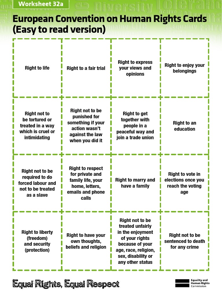 Worksheet32-Human Rights Cards PDF | PDF | European Convention On Human ...