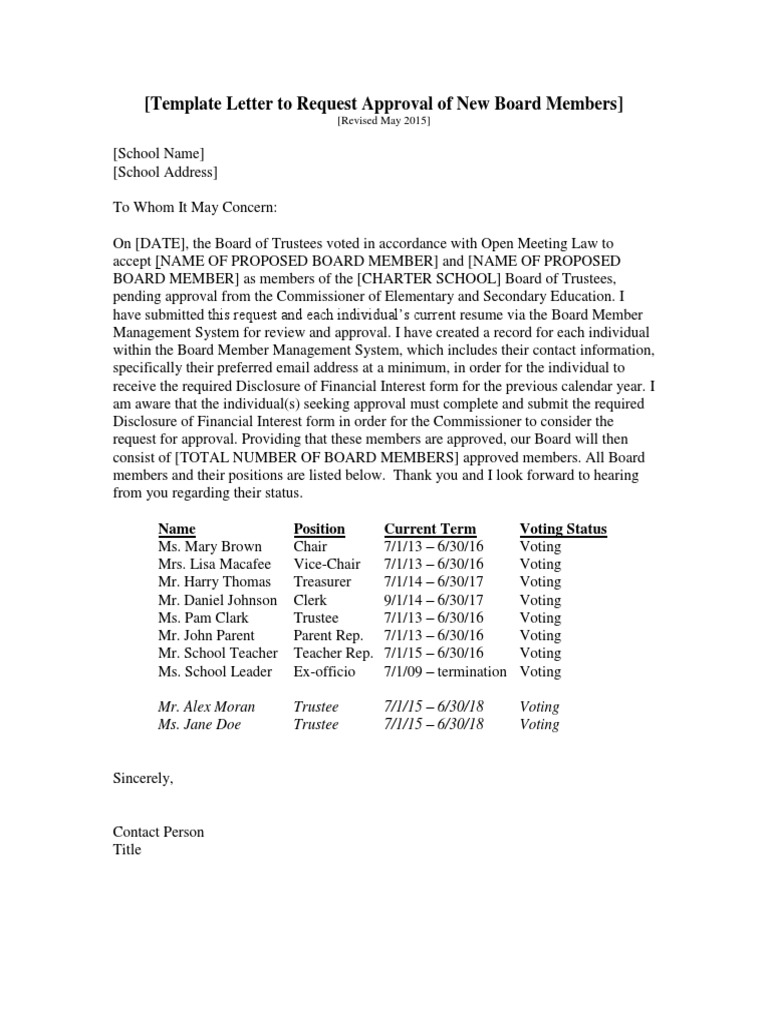 Board Of Directors Letter