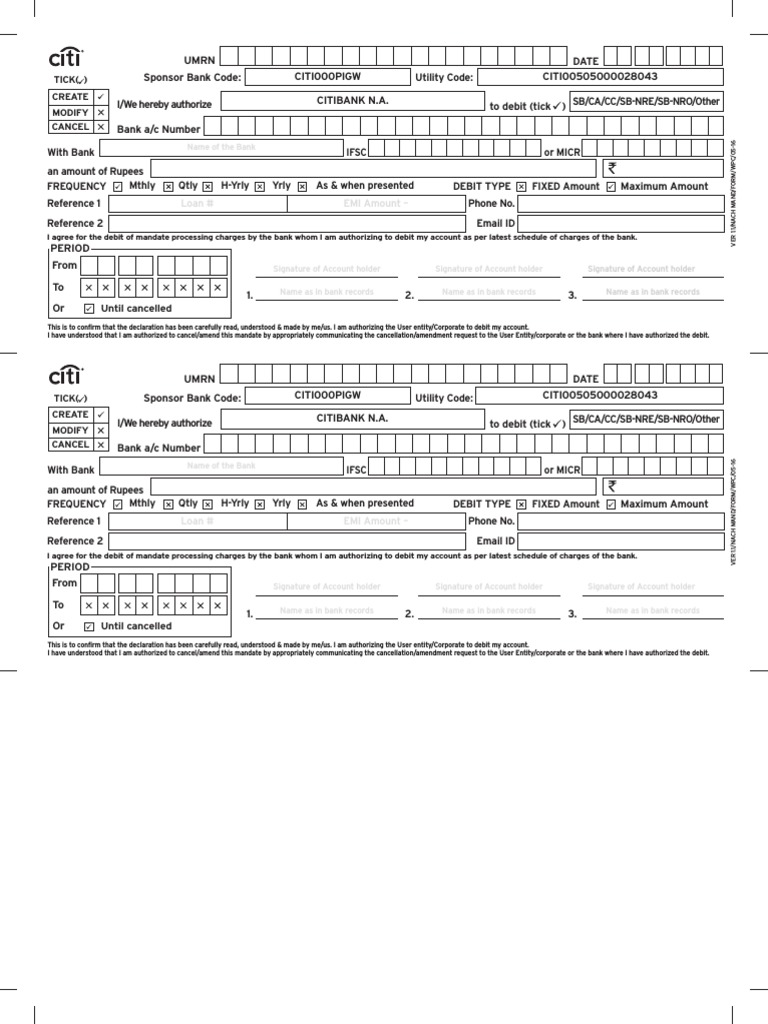 UMRN authorization form | PDF | Debit Card | Banks