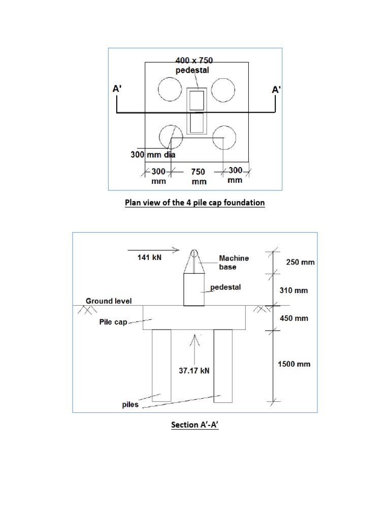 Plan View of The 4 Pile Cap Foundation | PDF