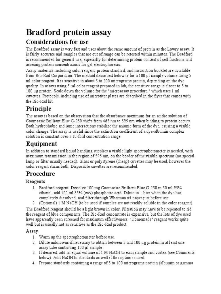 Bradford Protein Assay: Considerations For Use | Download Free PDF ...