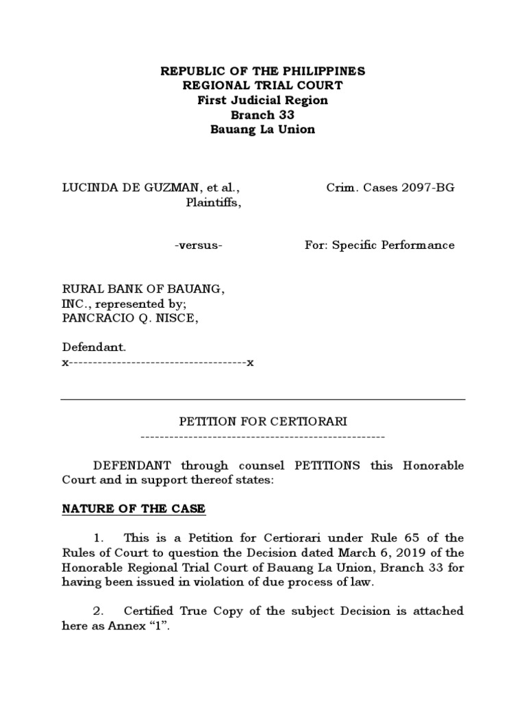 Petition For Certiorari | PDF | Certiorari | Discretion