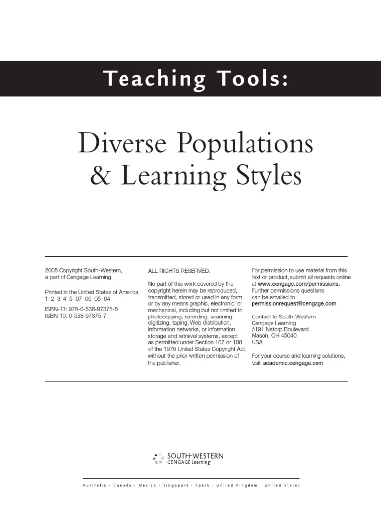 Teaching Tools:: Diverse Populations & Learning Styles | PDF | Learning ...