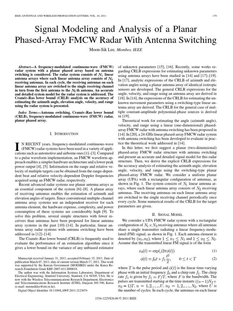 Signal Modeling and Analysis of A Planar Phased-Array FMCW Radar With ...