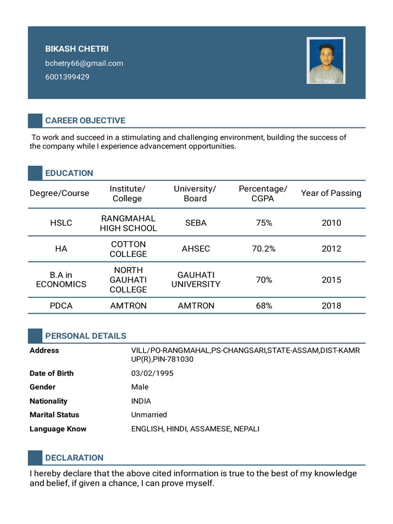 Bikash Chetri: Career Objective | PDF