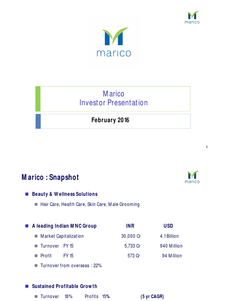 Marico Investor Presentation - Feb16 PDF | PDF | Business