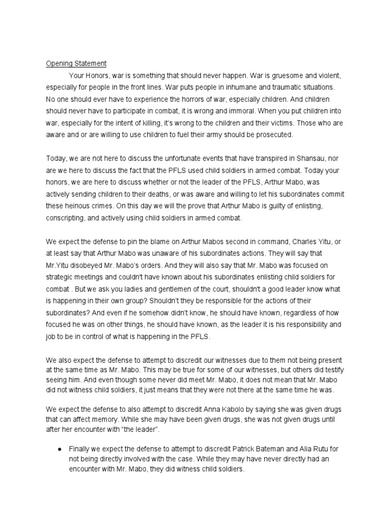 Opening Statement | PDF | Violence | Crime & Violence