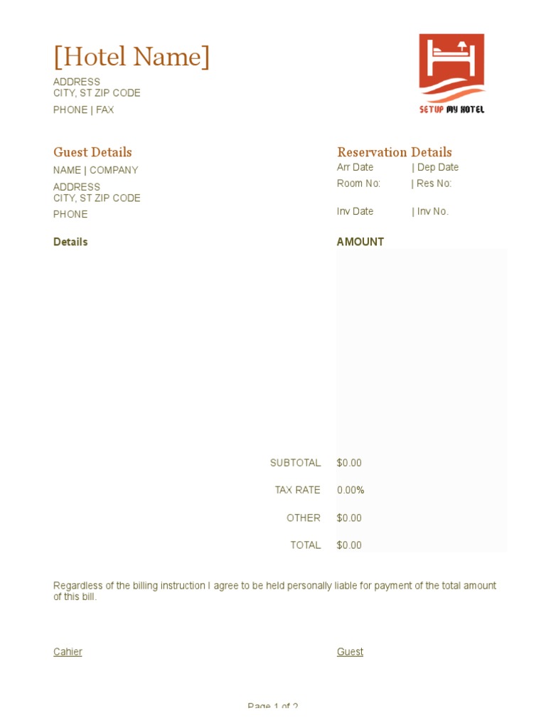 Hotel Invoice Template Sample | PDF
