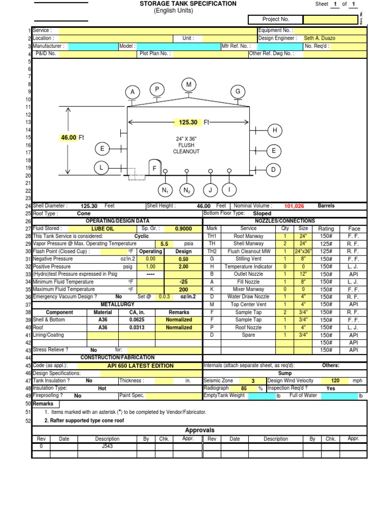 Data Sheet - Storage-Tank-Specification PDF | PDF | Nozzle | Pressure