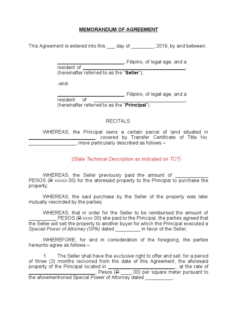 MOA Selling of Property | PDF | Private Law | Common Law
