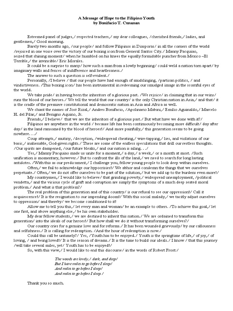 A Message of Hope To The Filipino Youth | PDF | Philippines