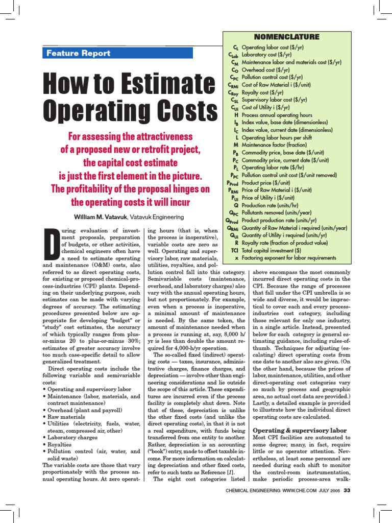 How To Estimate Operating Costs PDF | PDF | Cost | Labour Economics