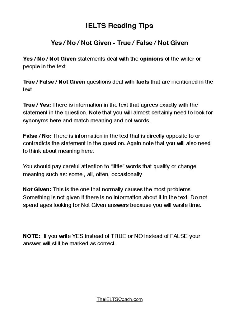 Reading YES NO NOT GIVEN PDF | PDF | Question | Cognition