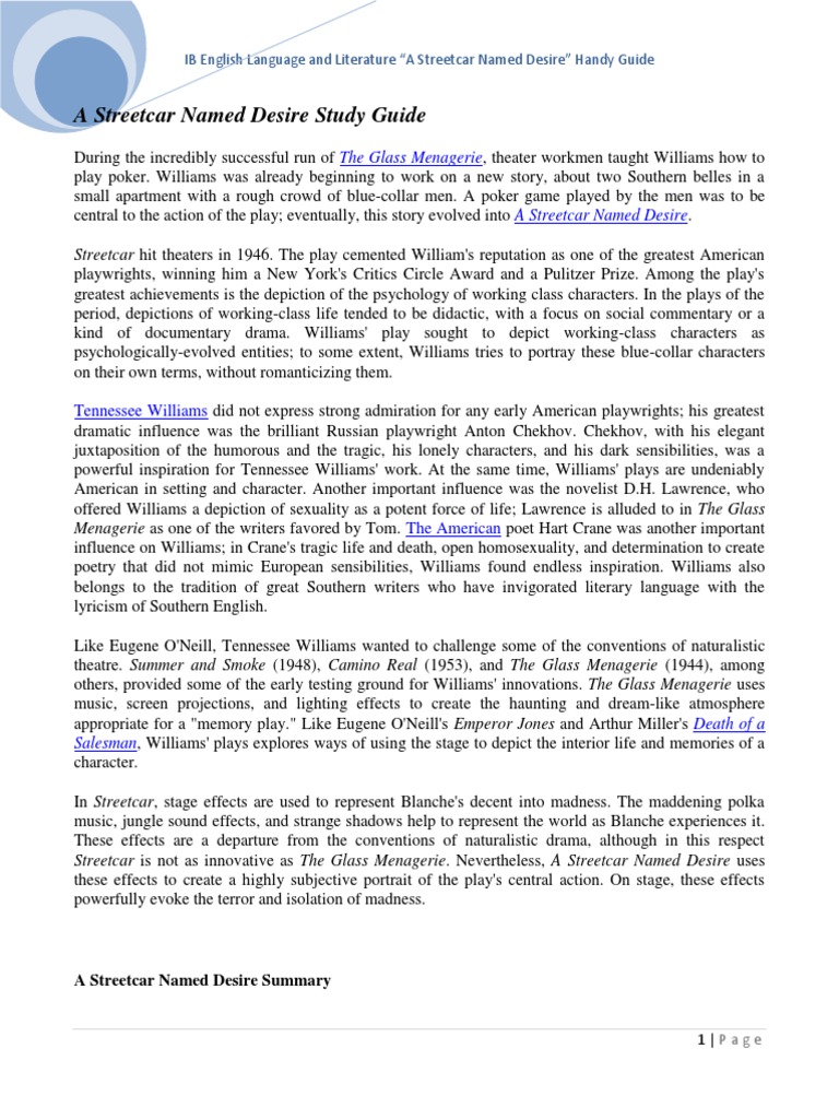 A Streetcar Named Desire Study Guide | PDF | Id