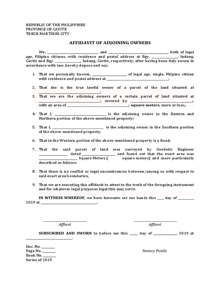 Affidavit of Adjoining Owners | Affidavit | Justice