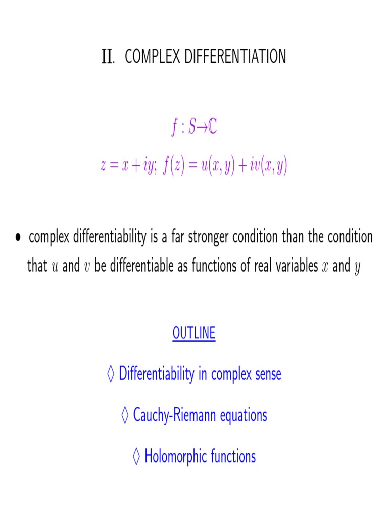 F: S C Z X + Iy F (Z) U (X, Y) + IV (X, Y) : Ii. Complex ...