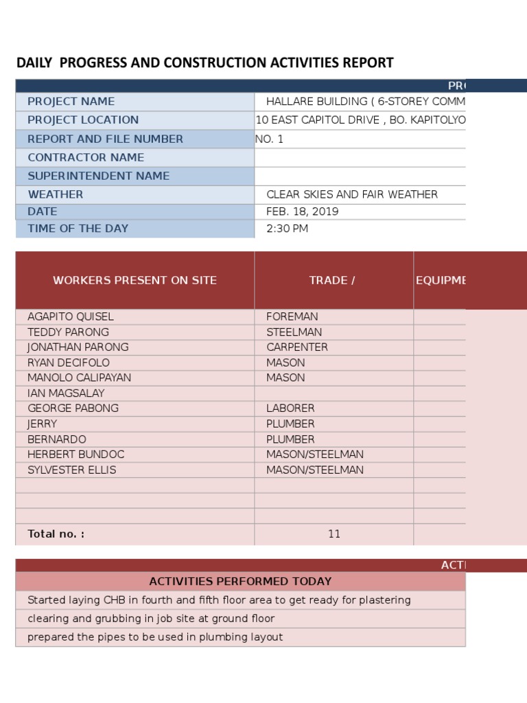 Sample Form For Construction Progress Report | PDF | Architectural ...