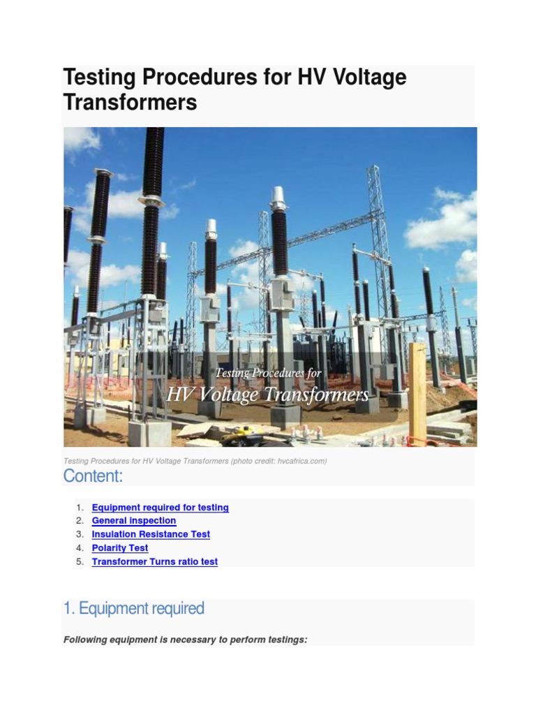 Testing Procedures For HV Voltage Transformers | PDF | Transformer ...