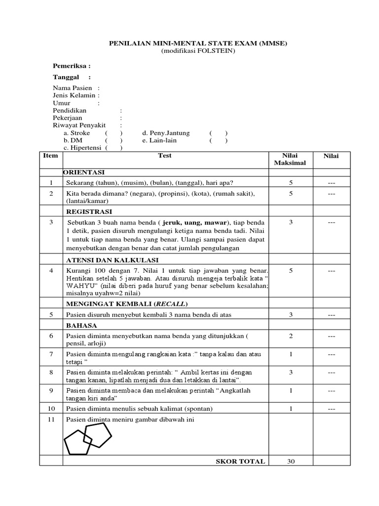 Penilaian Mini-Mental State Exam (MMSE) | PDF