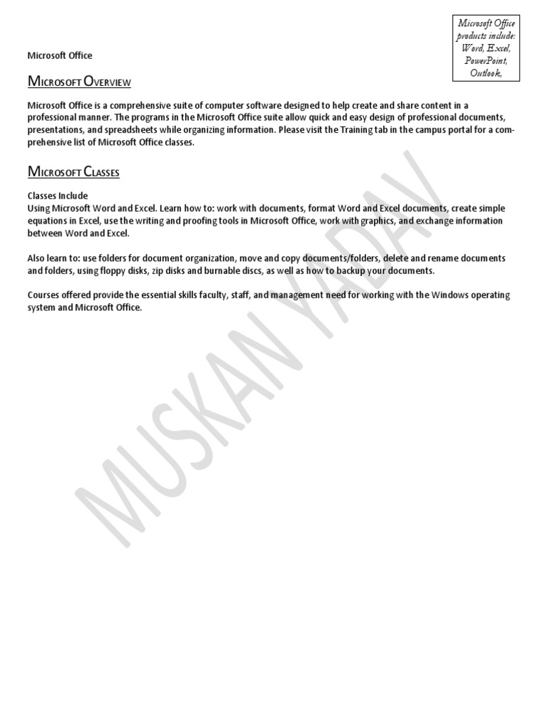 Project On Microsoft Word 2007 | PDF | Microsoft Outlook | Microsoft Excel