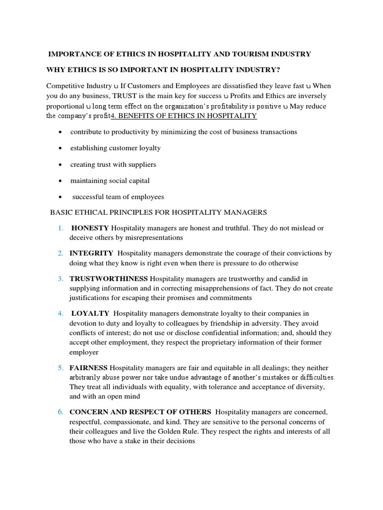 Ethics in Hospitality Employees | PDF | Integrity | Trust (Emotion)