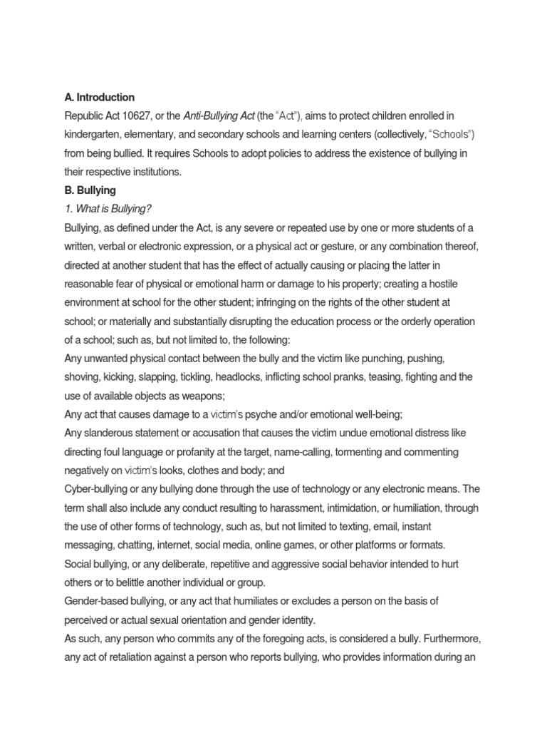 A. Introduction: 1. What Is Bullying? | Download Free PDF | Bullying ...